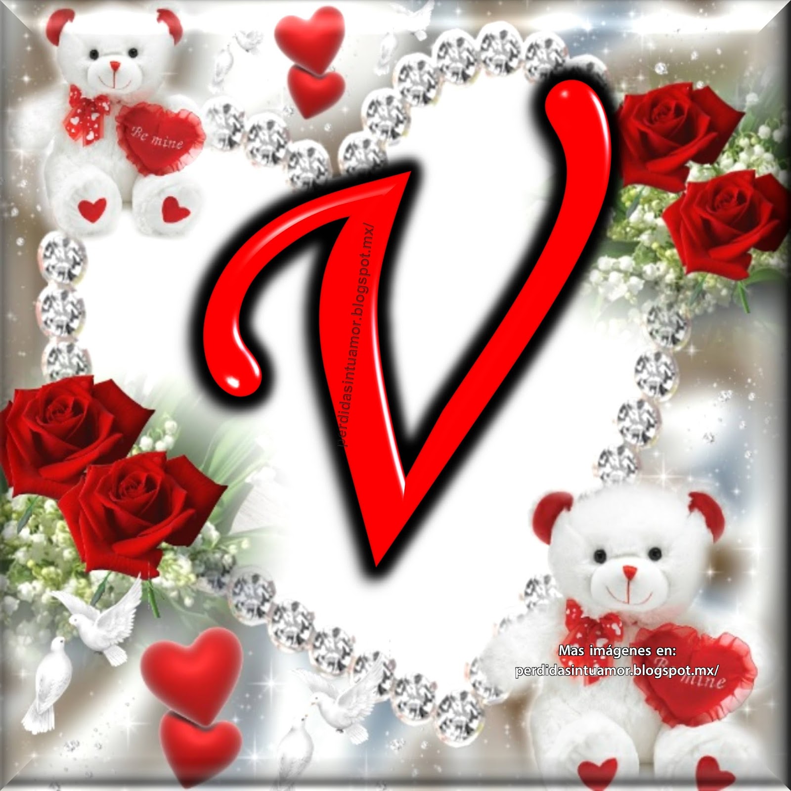 FRASES PARA TI: CORAZÓN DE OSITO CON TU INICIAL ( V )