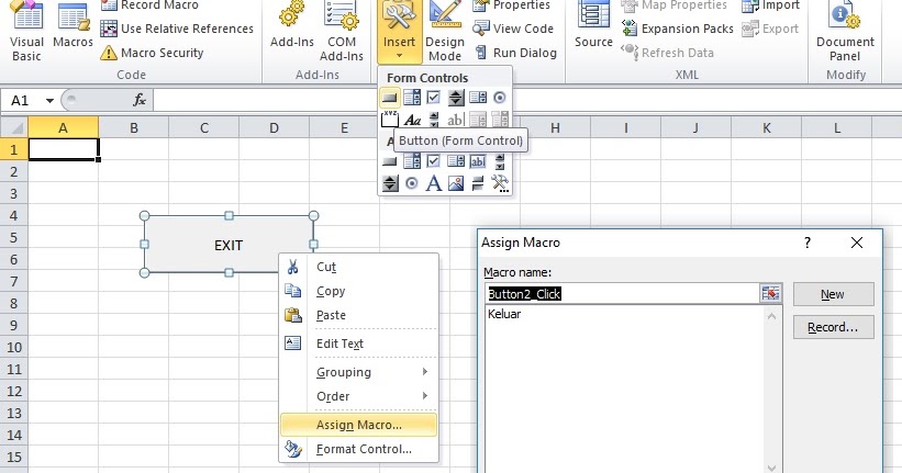 RUMAH BELAJAR IT: Makro Untuk Tombol Exit Pada Excel