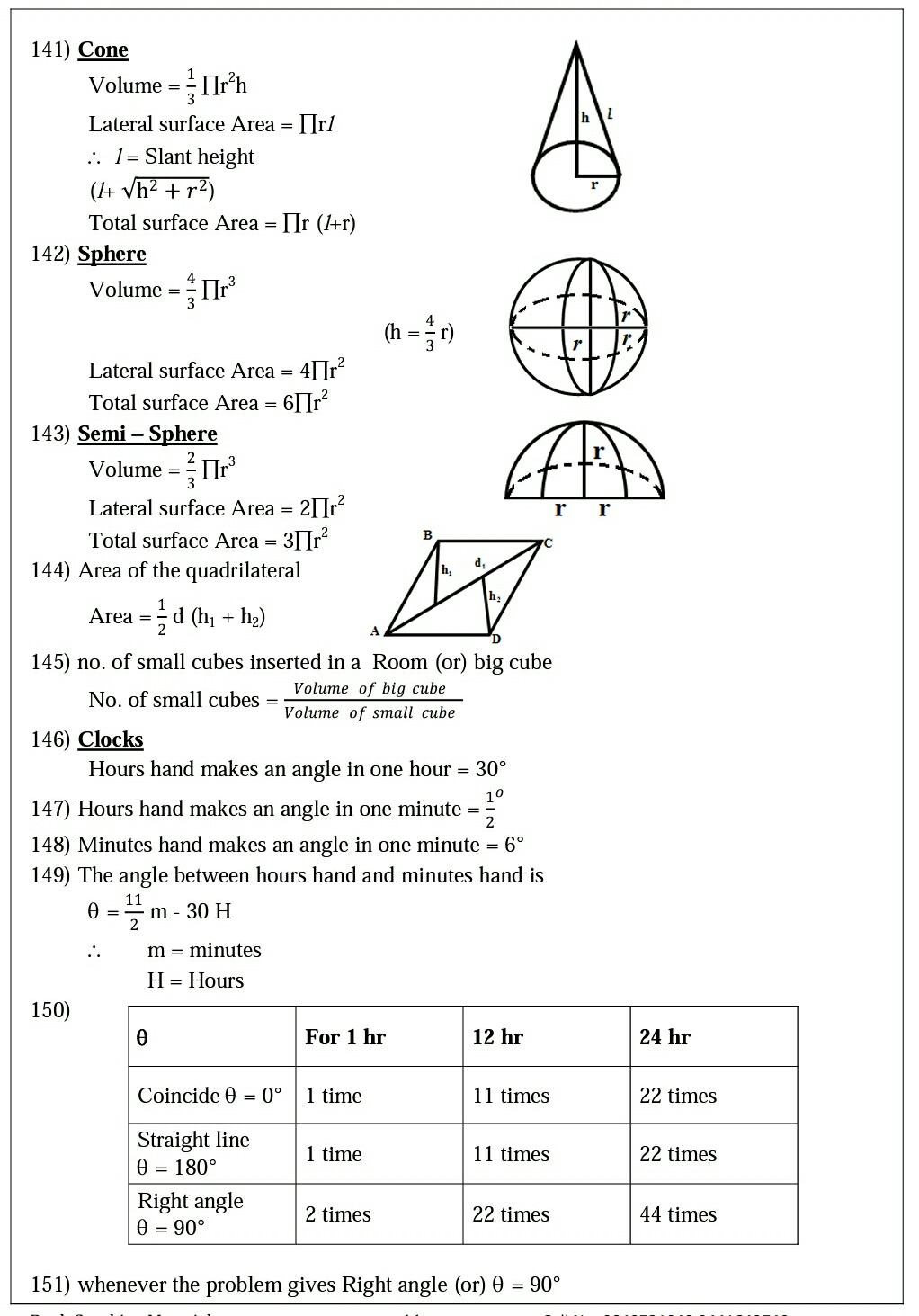 ARITHMETIC AND REASONING FOR COMPETITIVE EXAMS : Mensuration formulas