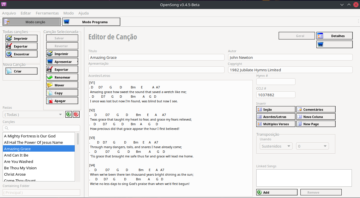 Lançado o OpenSong 3.4.5 Beta para Linux e Windows