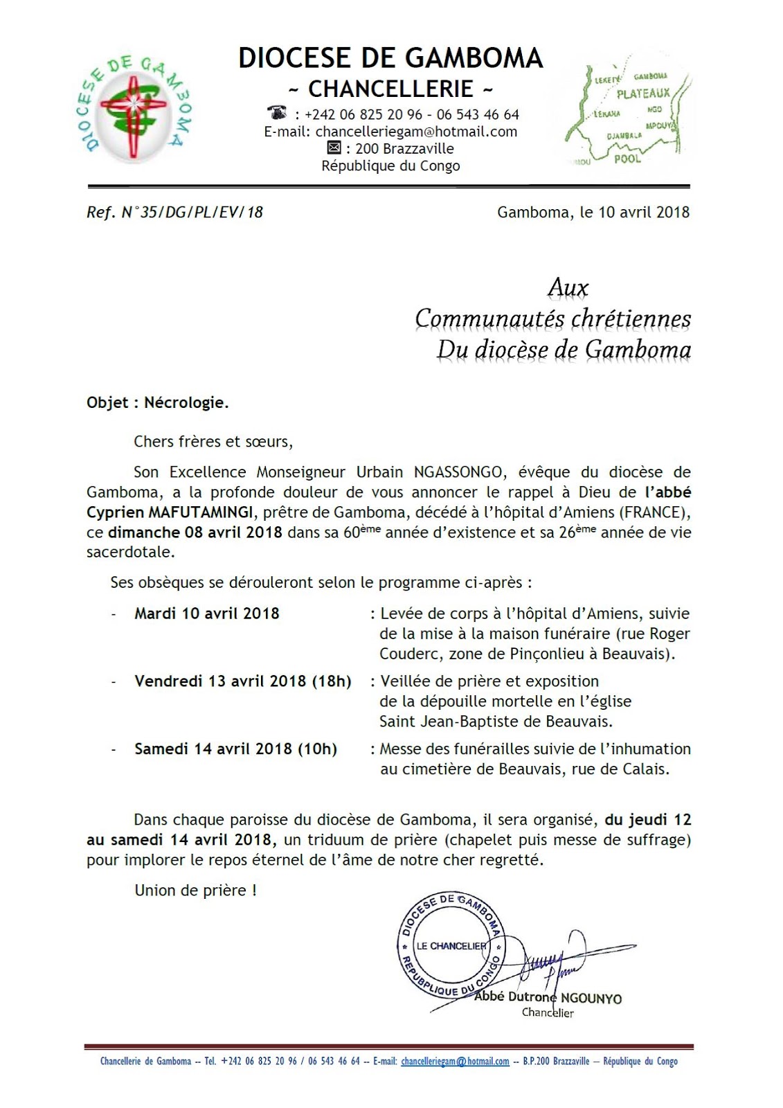 Diocèse de Gamboma : Nécrologie Diocèse de Gamboma : Nécrologie