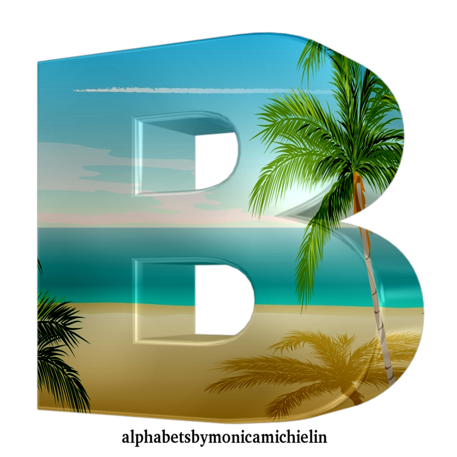 M. Michielin Alphabets: BEACH SAND BLUE WATER PALM TREE CARTOON 3D FONT ...