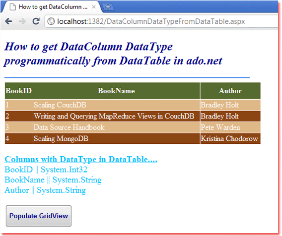 c# example - get DataColumn DataType from DataTable