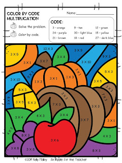 An Apple For The Teacher: Thanksgiving Color By Number Math Facts Practice
