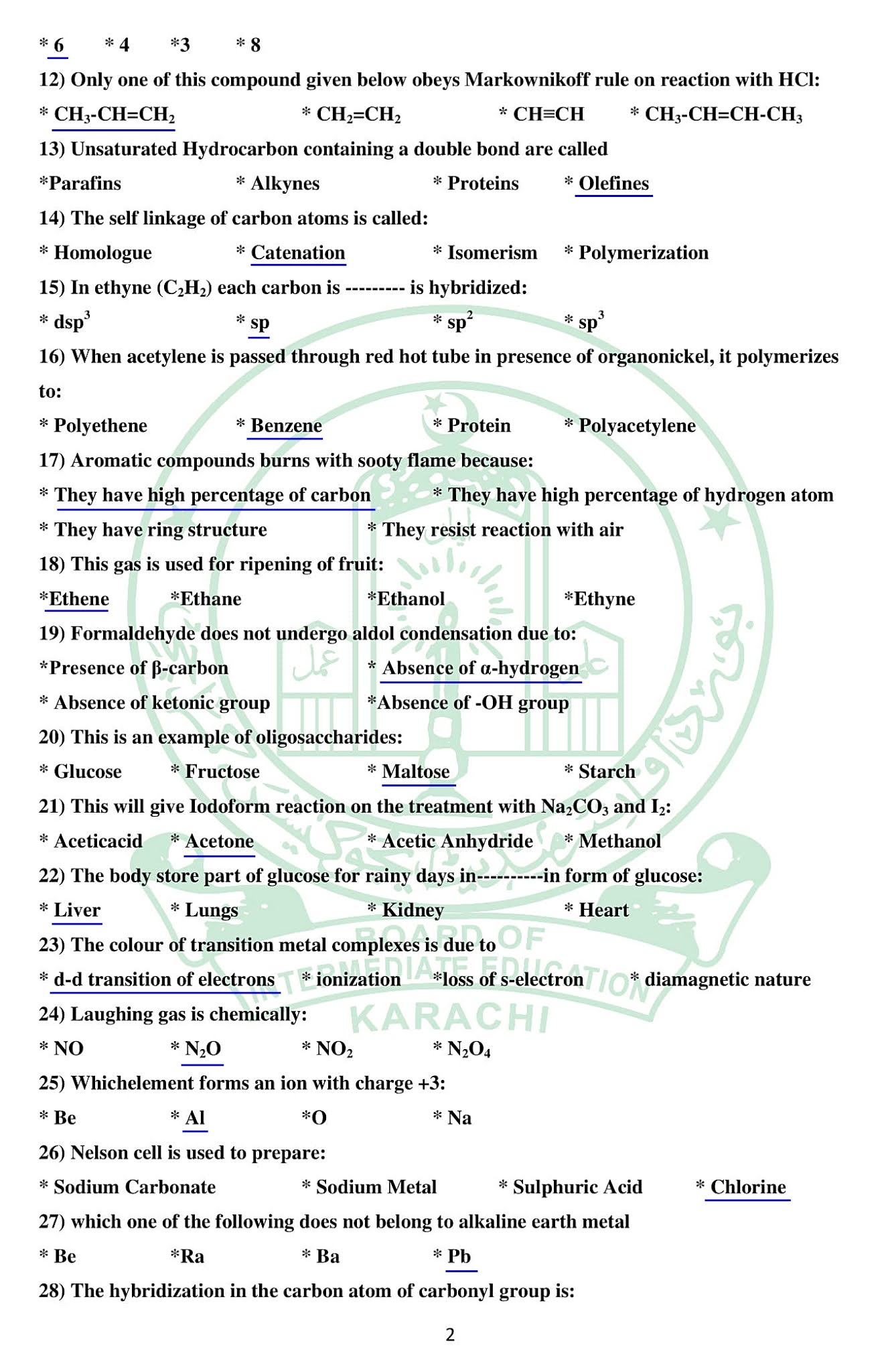 Education Is The Key To Success: Chemistry - Paper II - For Class XII ...