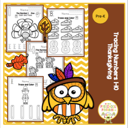 Number Practice 1-10 Thanksgiving "No Prep" ~ Preschool Printables