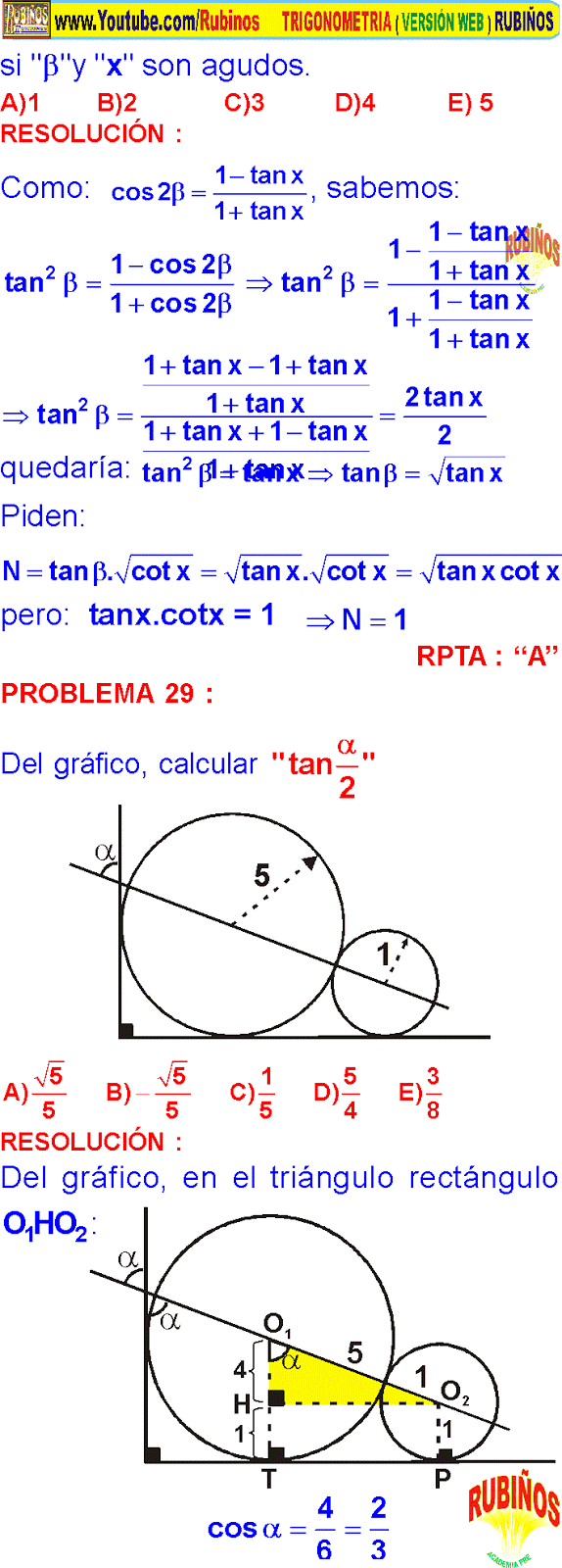 IDENTIDADES DEL ANGULO MITAD EJERCICIOS RESUELTOS DE TRIGONOMETRIA PDF