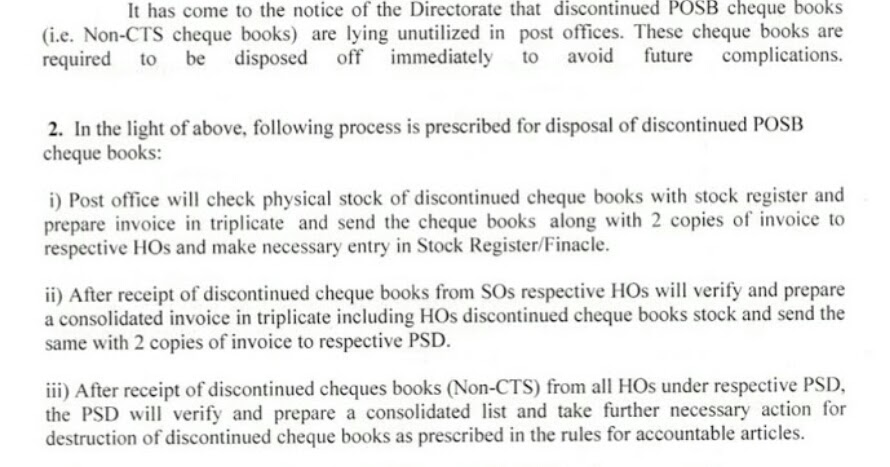Disposal of POSB Non-CTS cheque books