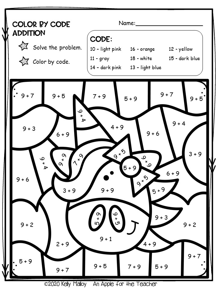 An Apple For The Teacher: Unicorn Color By Number