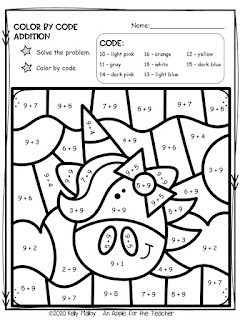 An Apple For The Teacher: Unicorn Color By Number