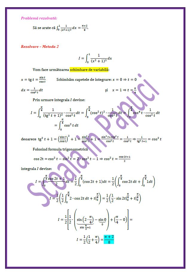 Exercitii rezolvate - Integrale Definite - Scoala in Papuci