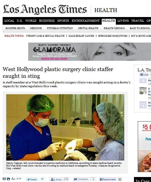 ★STARTRIGA: Dr. Manny Calayan's Clinic in Hollywood, California shutdown!