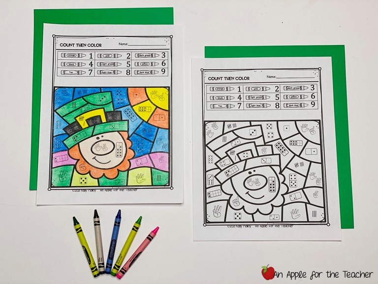An Apple For The Teacher: St. Patrick's Day Subitizing Color by Number
