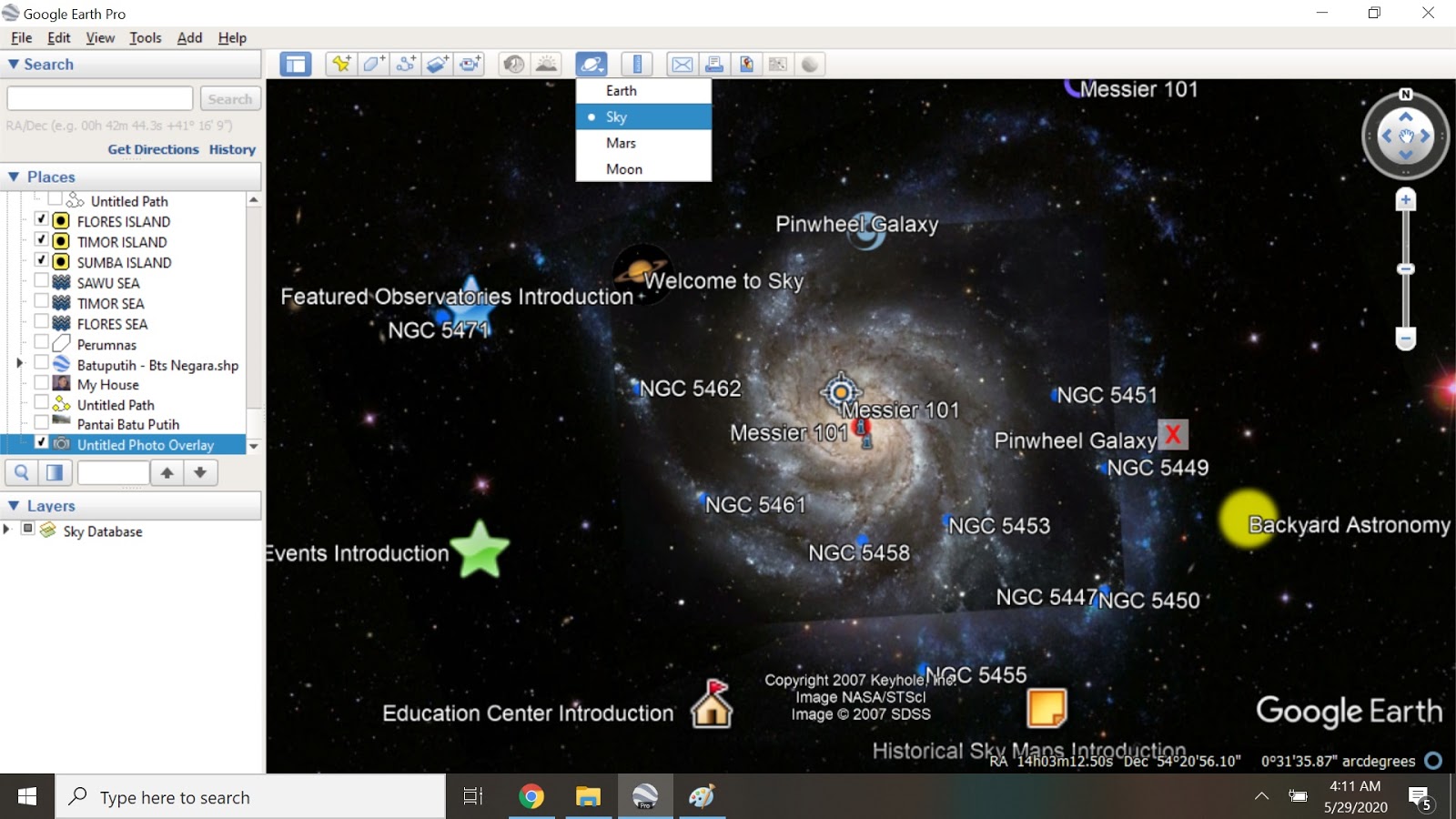 Monitor Space using Google Earth (Sky, Stars and Galaxy)