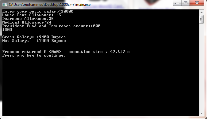 Programmers Area: C++ program to calculate Gross and net salary of an ...