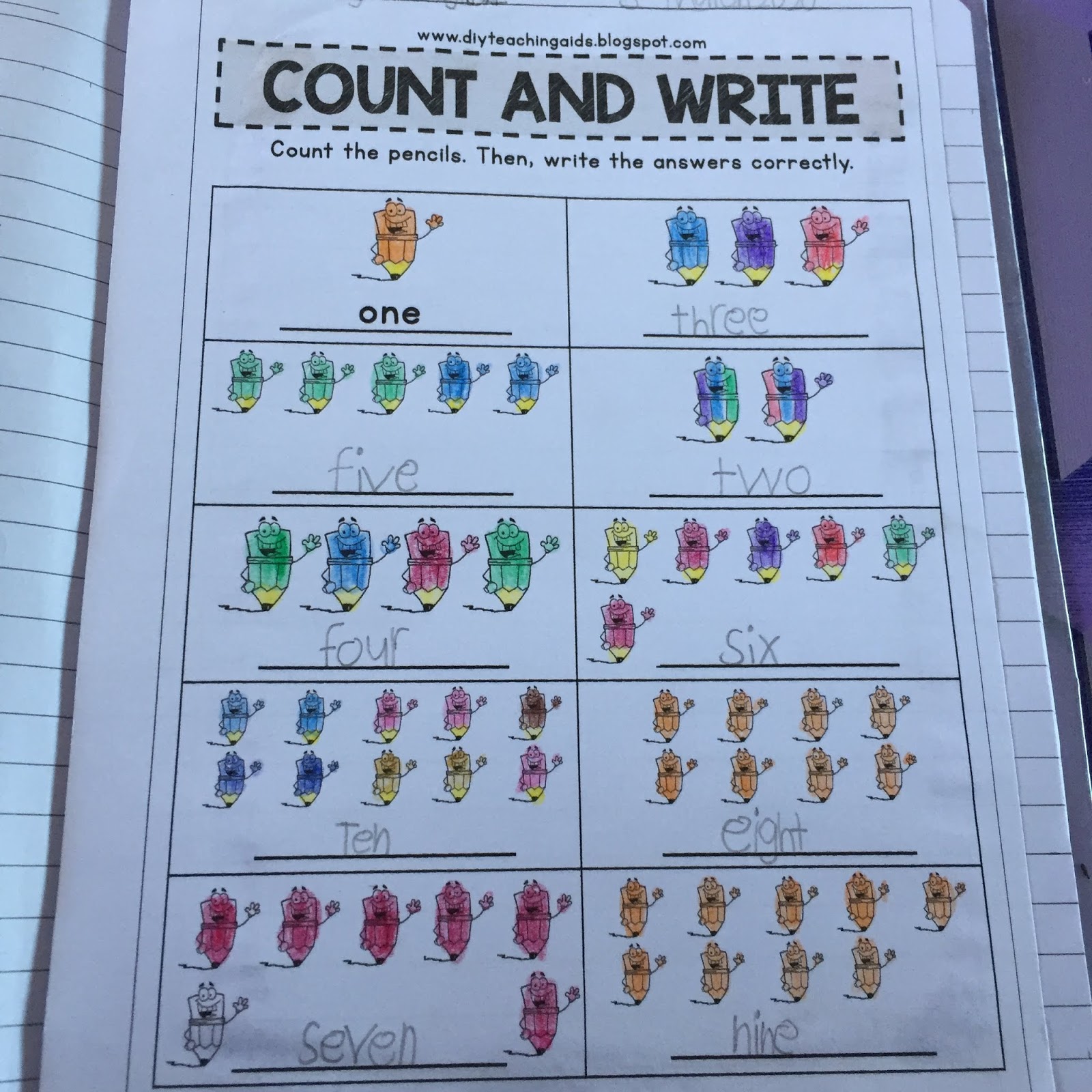Writing 17 : Count and Write (Numbers Spelling) ~ DIY Teaching Aids