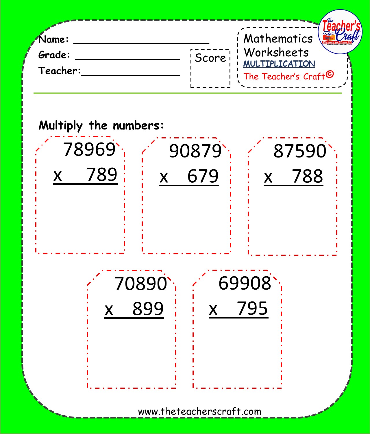 MULTIPLICATION 5 DIGITS - The Teachers Craft PH