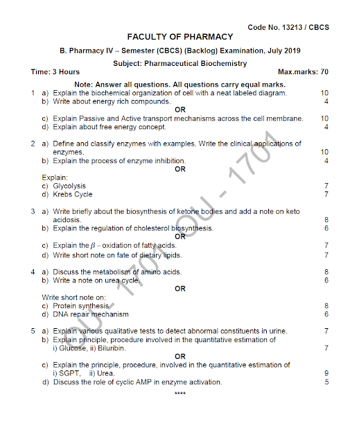 Osmania University B. Pharmacy IV-Semester (CBCS) (Backlog) Subject ...