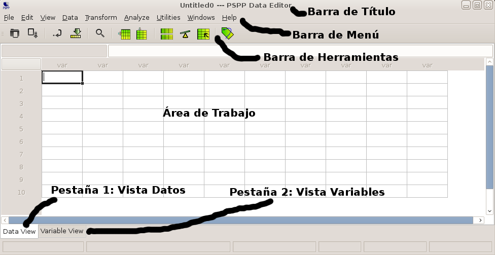 Interfaz de Usuario dePSPP y sus Elementos