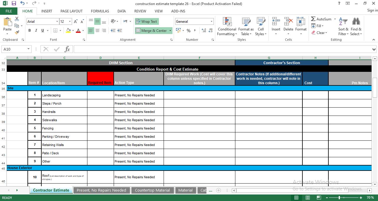 Free Contractor Estimate Template in Excel