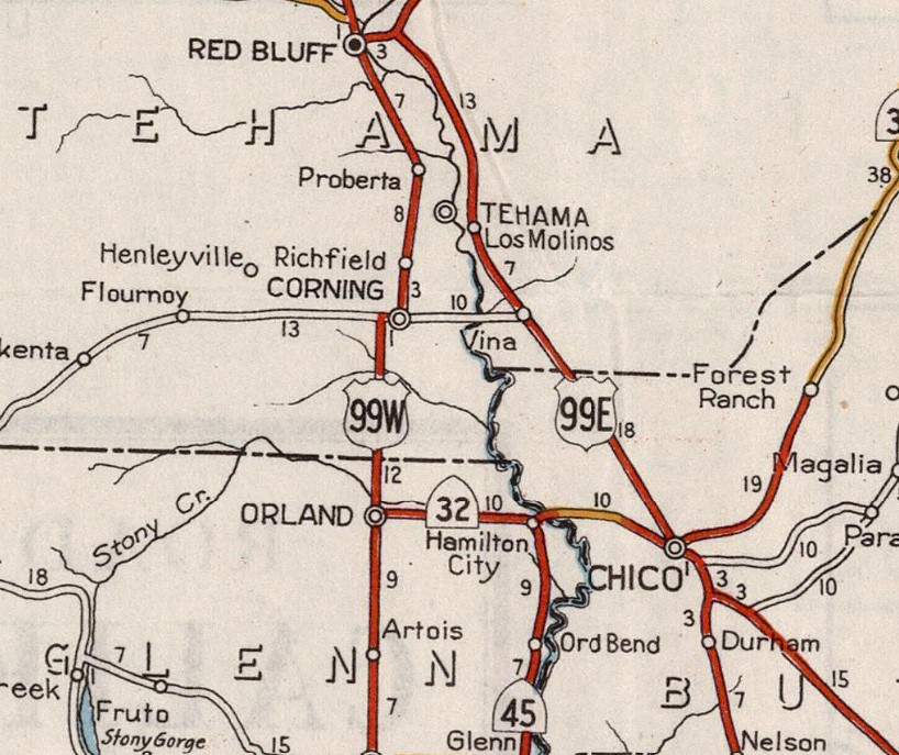 Former US Route 99 West from West Sacramento to Red Bluff