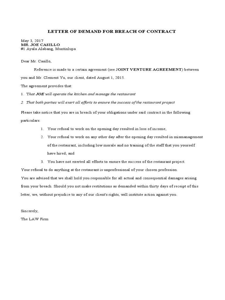 Demand Letter Template Breach Of Contract ~ Resume Letter