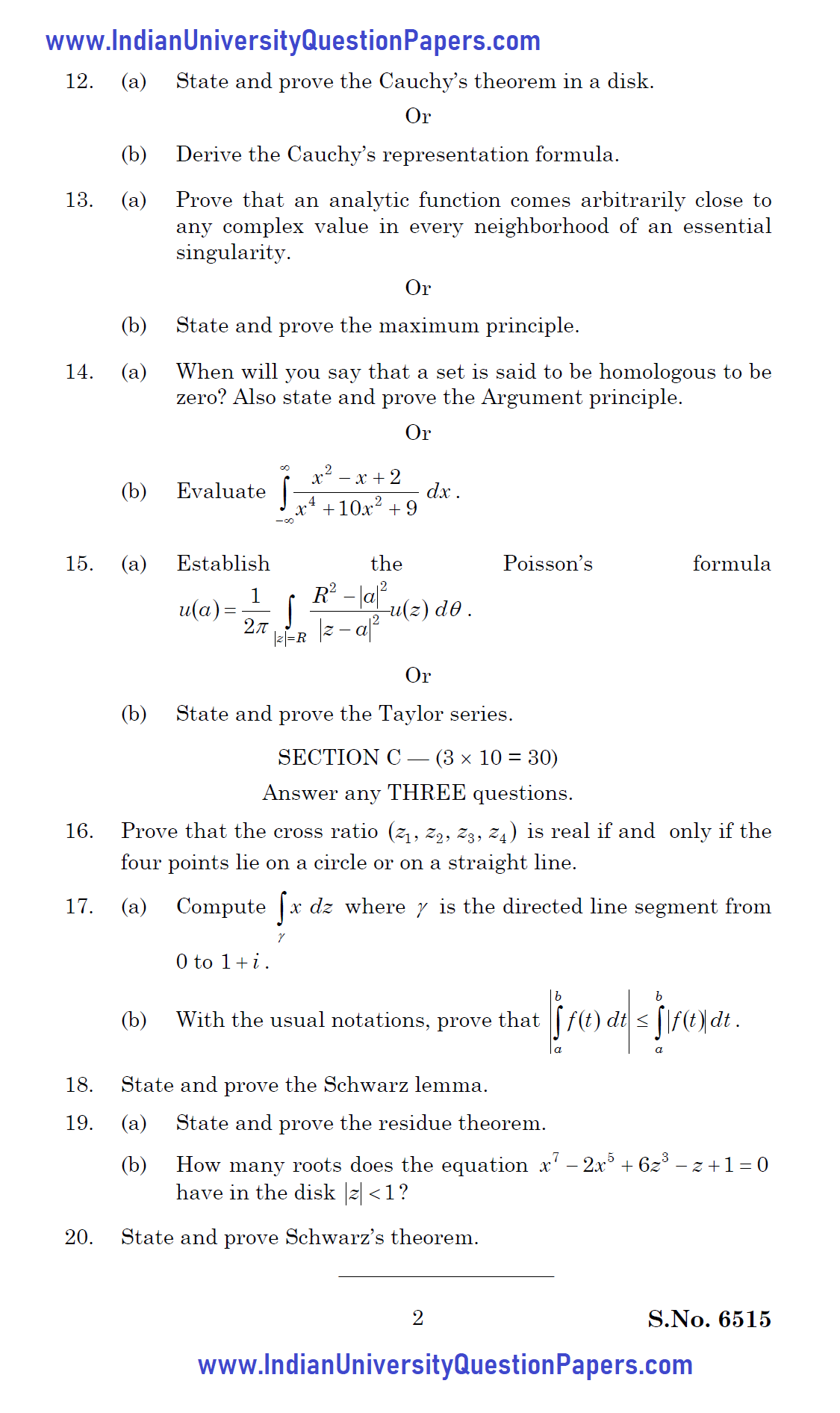 Alagappa University M.Sc Mathematics COMPLEX VARIABLES April 2021 ...