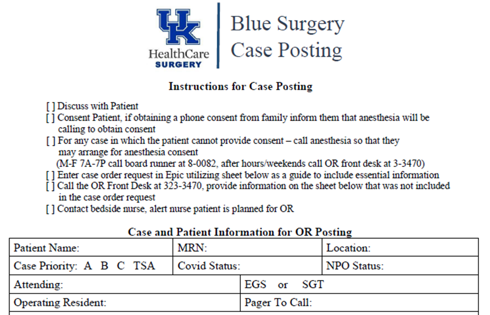 UK Trauma Protocol Manual: Case Posting Checklist (and BID Teaching Method)