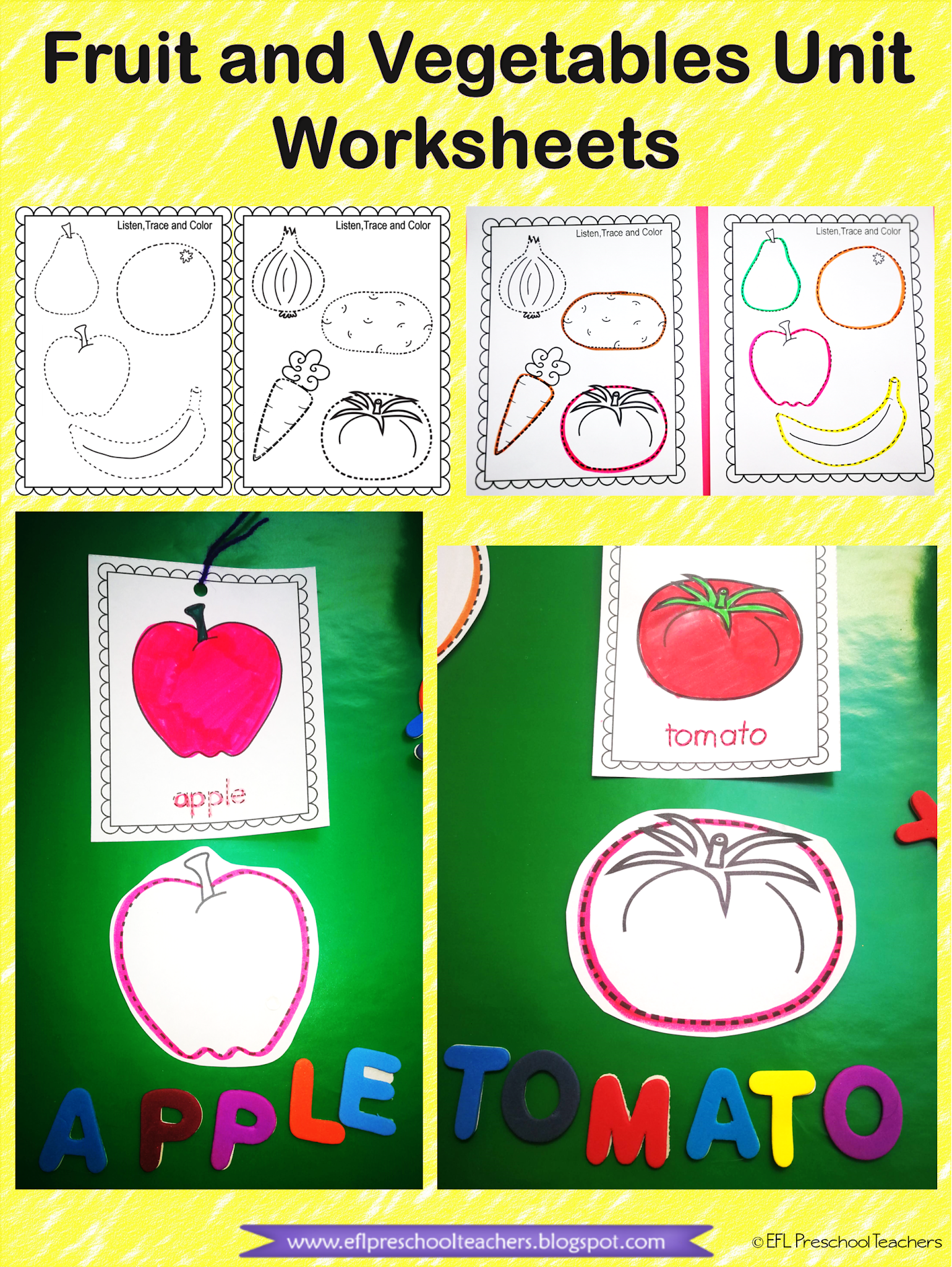ESL/EFL Preschool Teachers: Fruit and Vegetables Theme Worksheets for ...