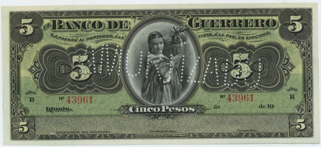 Mexican banknotes 5 Pesos bank note 1914 Banco de Guerrero|World ...