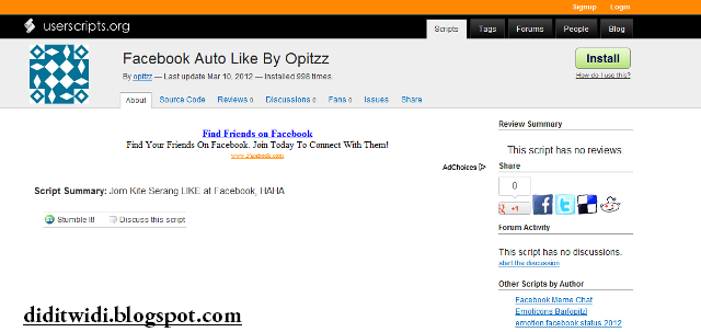 Auto Like Facebook pada Google Chrome - DiditWidiarto.Com
