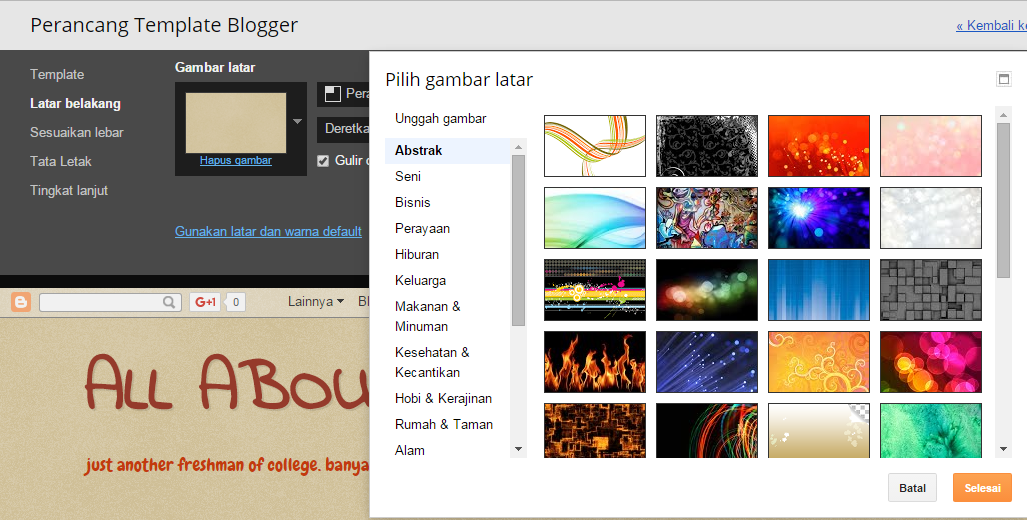 ALL ABOUT COLLEGE: Cara Merubah Tampilan, Background dan Tulisan pada Blog