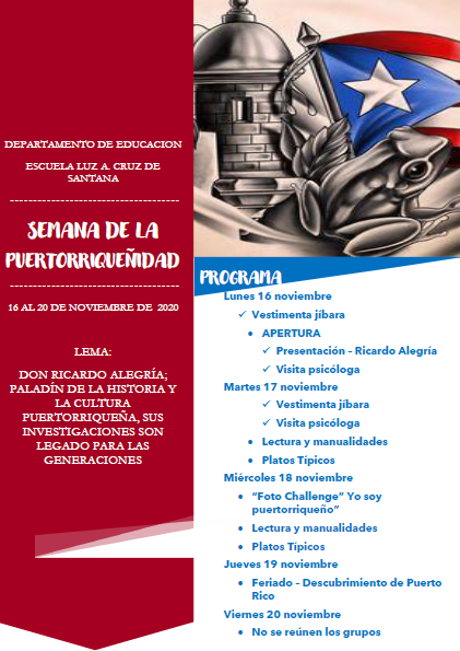Escuela Luz A.Cruz de Santana: Semana de la puertorriqueñidad en ELACS