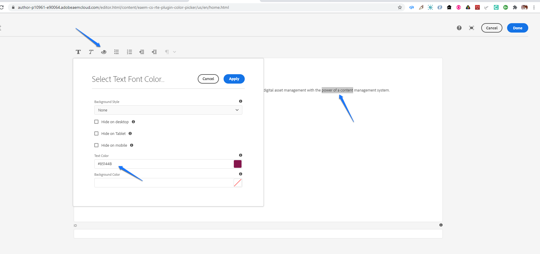 Experiencing Adobe Experience Manager Aem Cq Aem Cloud Service Css And Color Picker Plugin