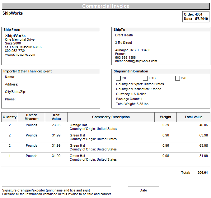 Ups Customs Forms - Invoice Template