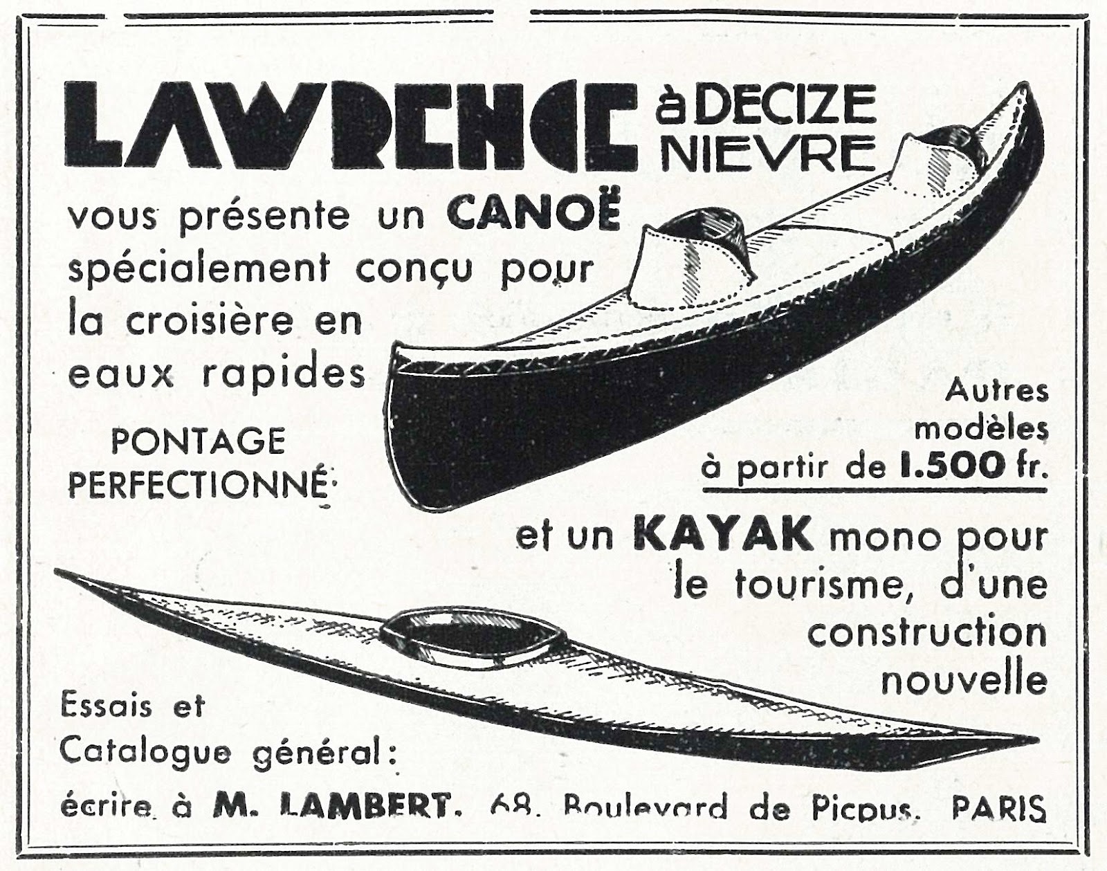 pub et canotage: canoë et kayak lawrence in camping mai 1936