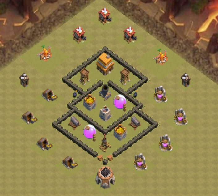 Kumpulan Base Town Hall 4 Clash of Clans (War, Hybrid, Trophy, Farming ...