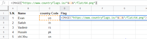 Insert country flag inside google sheet's cell
