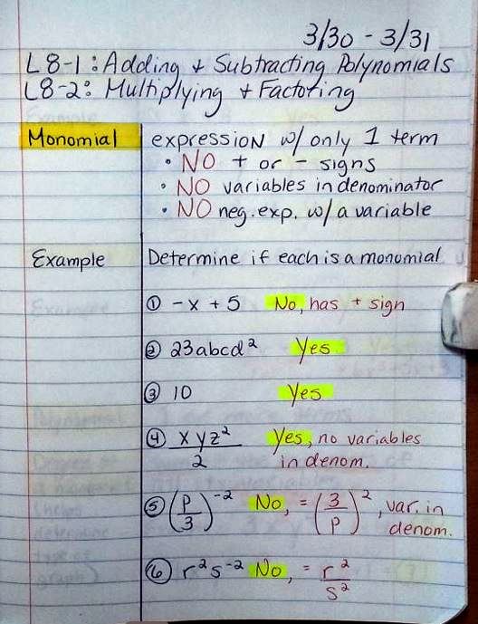 Mrs. Stemerick's 8th Grade Algebra Honors 2015-2016: Chapter 8 Notes