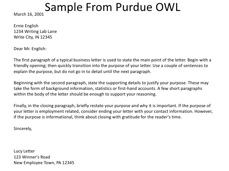 Friendly Letter Format Purdue Owl - Birthday Letter