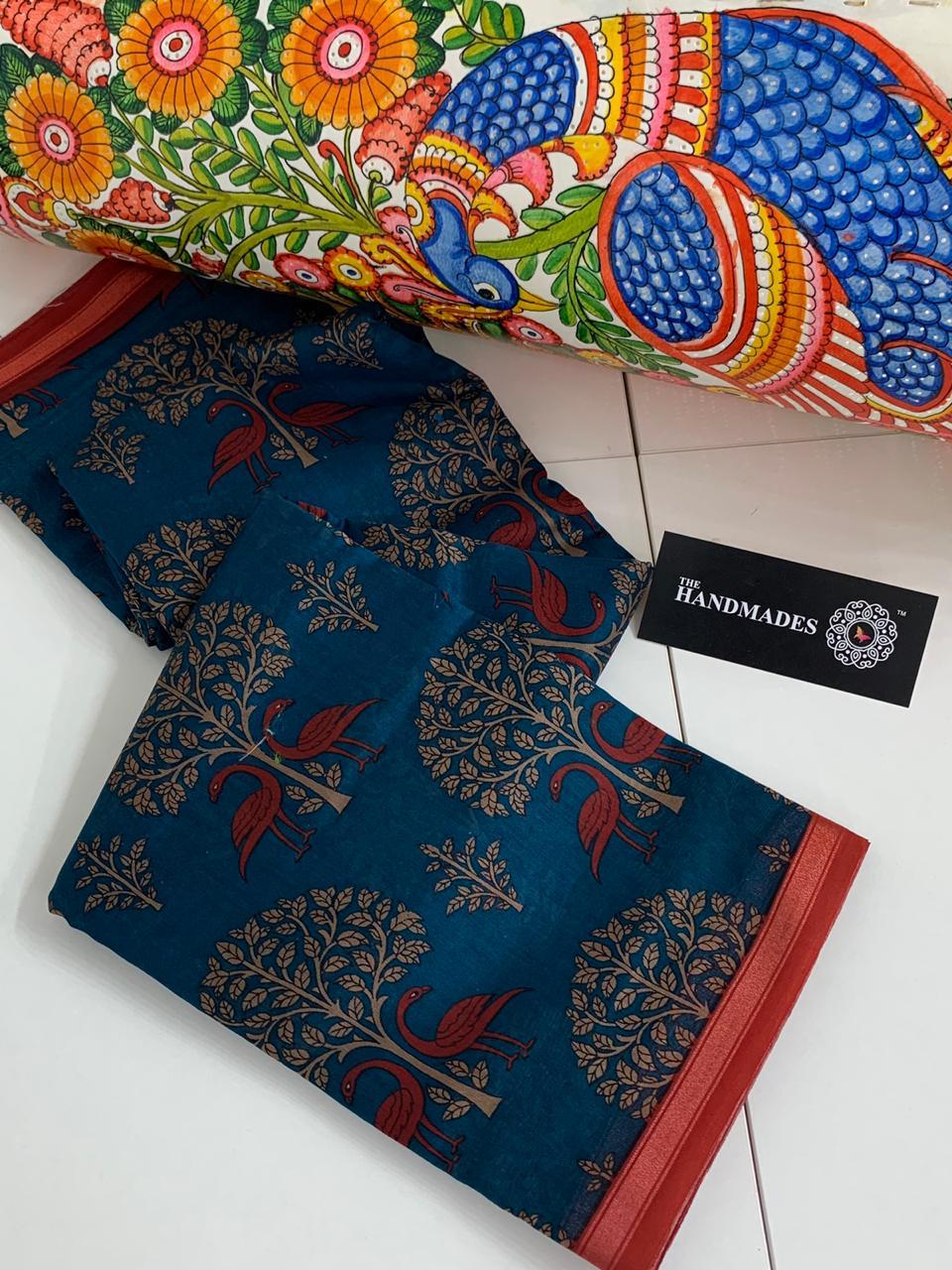 Hand print cotton silk sarees