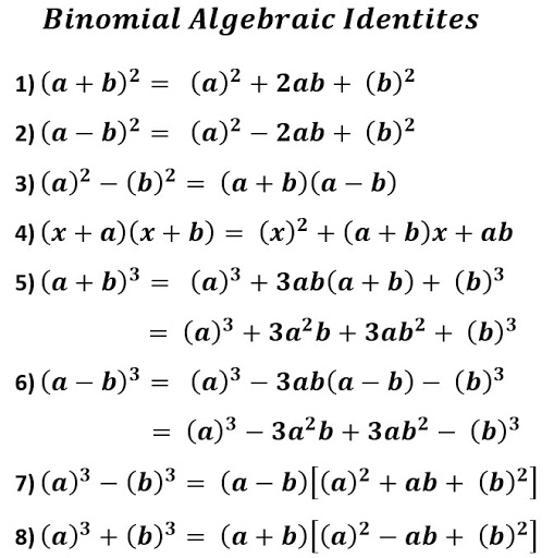 Mathematics : Mathematics Formula Algebra - Identities