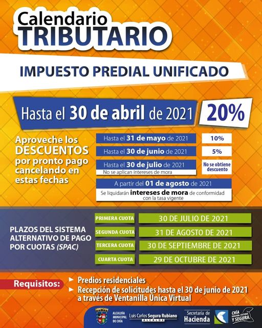 EN CHÍA, ESTE VIERNES 30 DE ABRIL vence el plazo para pagar predial con descuento del 20% ...