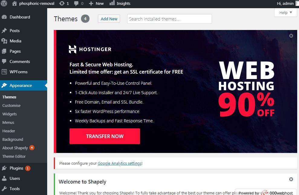 How to remove 000webhost banner from Wordpress dashboard