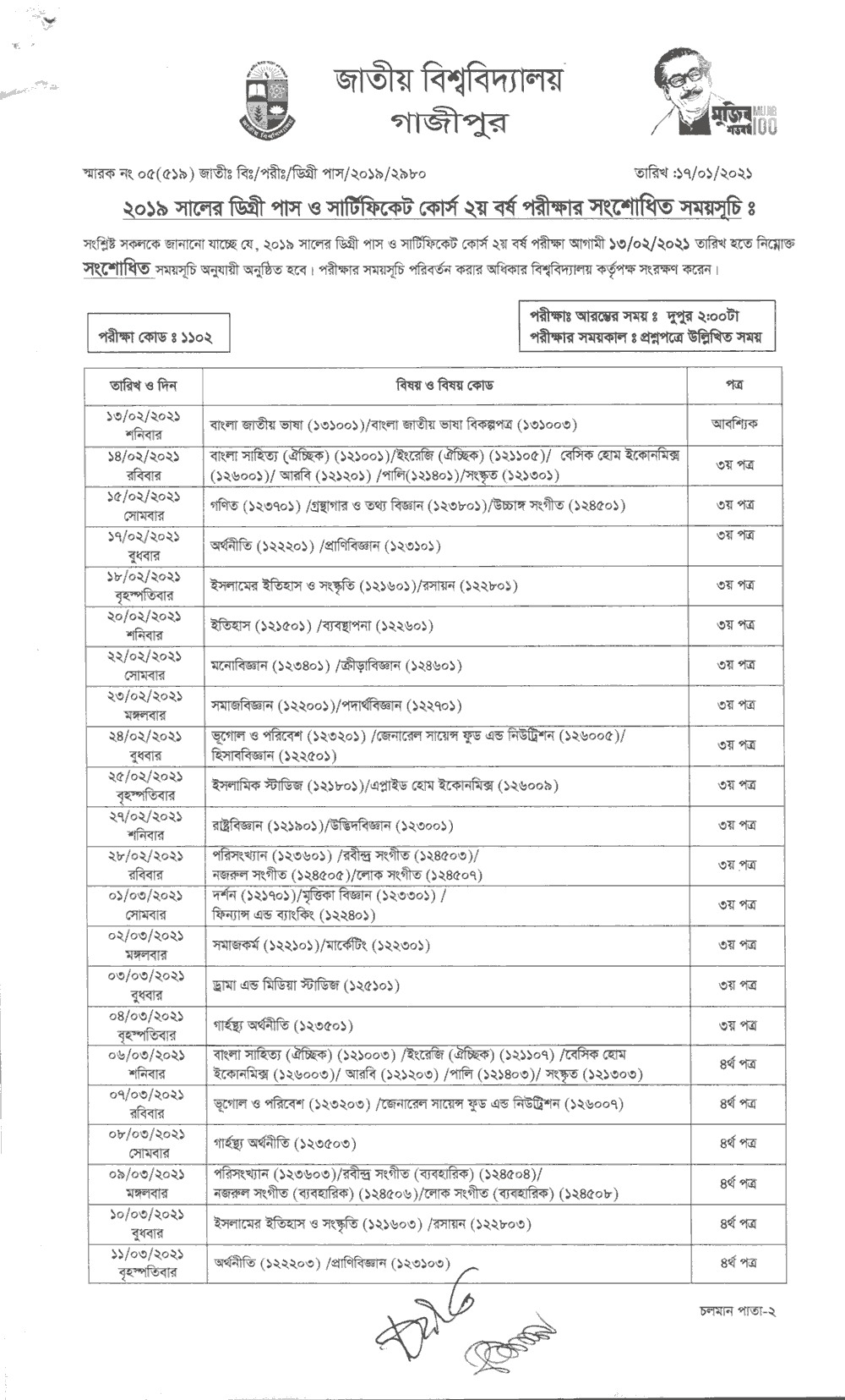 Degree 2nd Year Routine 2022 of Session 2018-19 {নতুন রুটিন প্রকাশ}