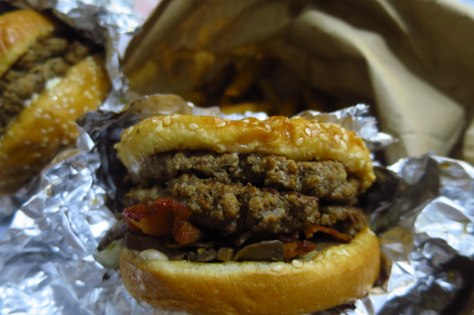 Small Potatoes Make The Steak Look Bigger: A bacon burger with mayo ...