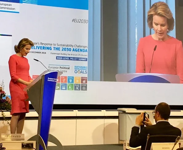 Queen Mathilde attend a conference at Charlemagne building