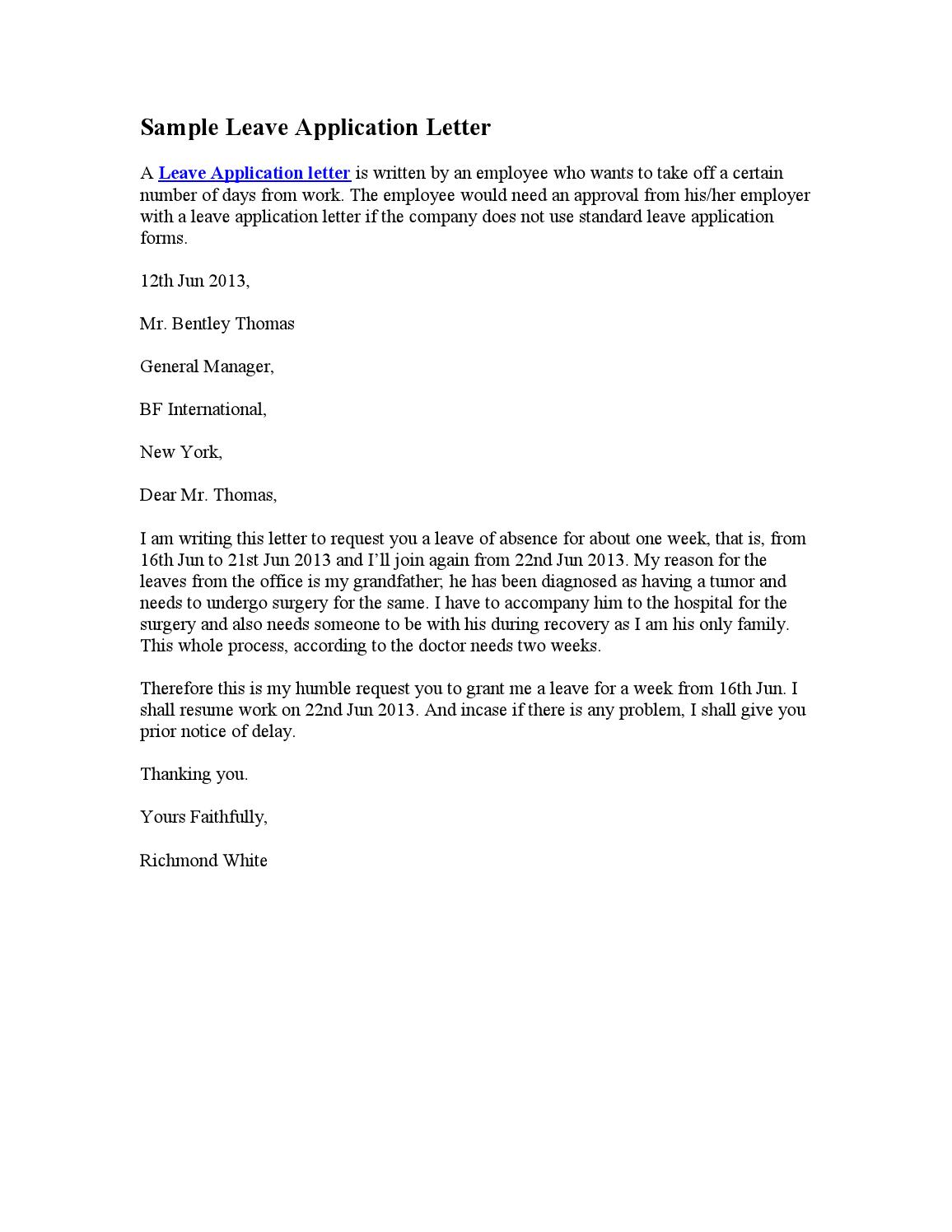 Leave Application Letter - Formal Letter