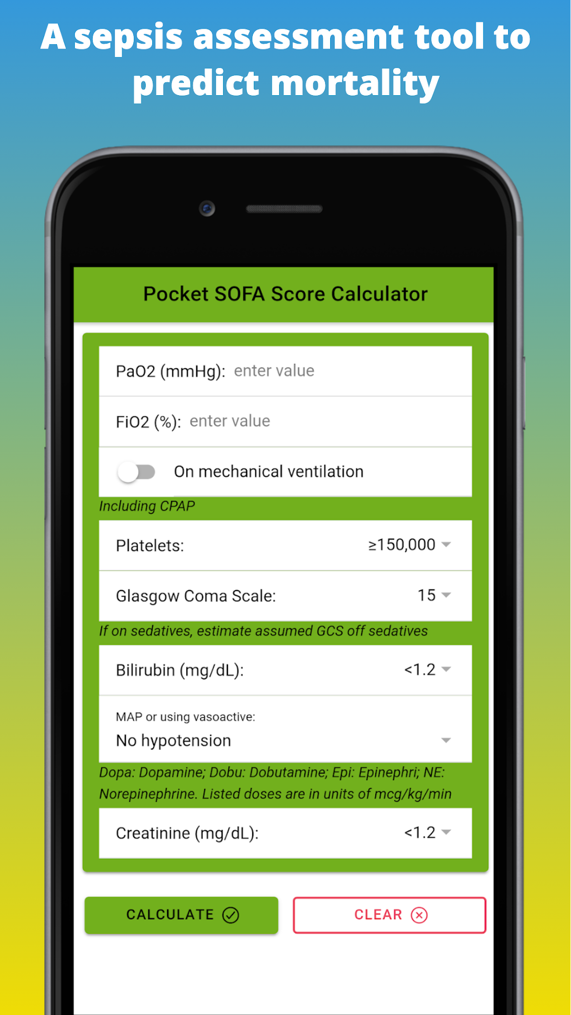 SOFA Score Calculator - Sepsis Assessment Tool ~ iMedical Apps