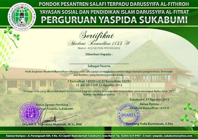 Pembuatan Sertifikat Akademi Ramadhan Yaspida Sukabumi | ANGGUNPRINT